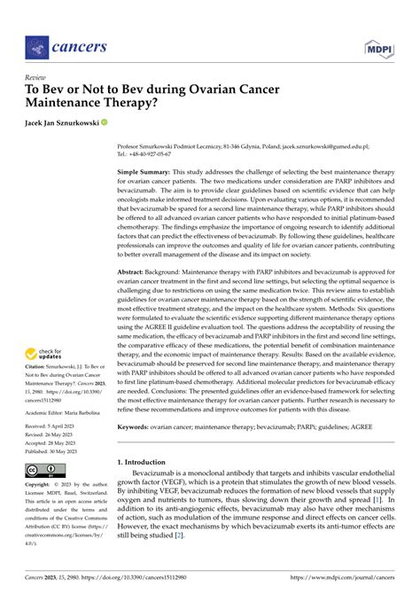 Pdf To Bev Or Not To Bev During Ovarian Cancer Maintenance Therapy