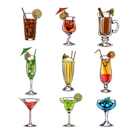 Vector Set Of Cocktail Glasses Download Free Vectors Clipart