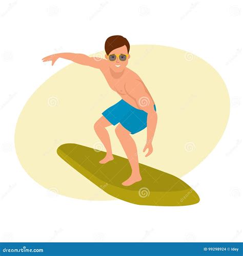 Surfer With Surfboard Standing Riding On Ocean Wave Surf Travel