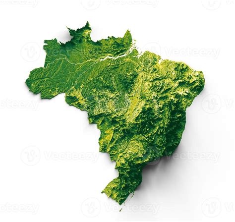 Brazil Map With The Flag Colors Red And Yellow Shaded Relief Map 3d