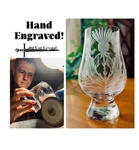Engraved Scotch Glencairn Glass Thistle Design Whiskey Tasting Dram Set