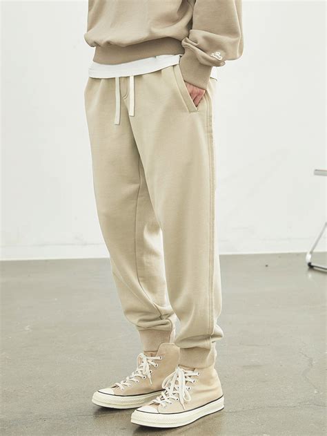 Men Drawstring Waist Solid Sweatpants Cool Outfits For Men Beige