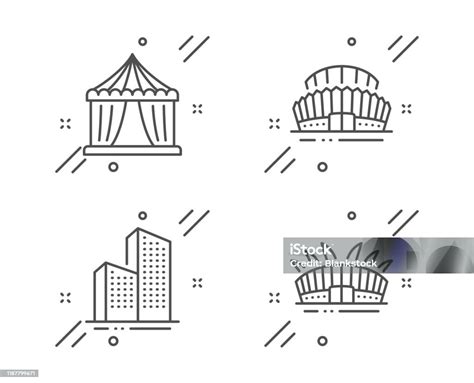 摩天大樓體育場和馬戲團帳篷圖示設置競技場體育場標誌向量向量圖形及更多championship圖片 Championship 事件 公寓