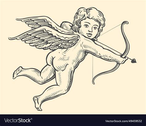 Cupid Aiming A Bow And Arrow Valentines Day Vector Image