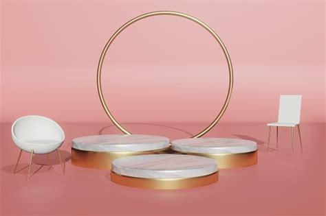 최소한의 디자인으로 제품을 배치하기위한 연단 디스플레이 쇼케이스의 3d 렌더링 일러스트레이션 연단 무대 쇼케이스 금색에 대한 스톡 사진 및 기타 이미지 Istock