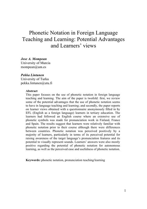 Pdf Phonetic Notation In Foreign Language Teaching And Learning