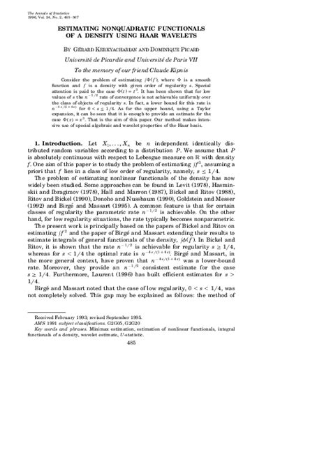 Pdf Estimating Nonquadratic Functionals Of A Density Using Haar Wavelets