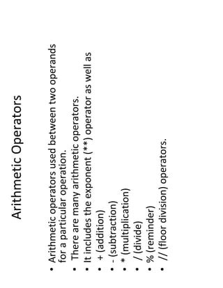 PYTHON DIFFERENT TYPES OF OPERATORS Pdf