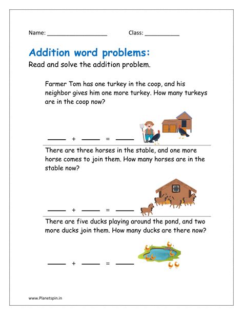 Addition Word Problems For Class 1