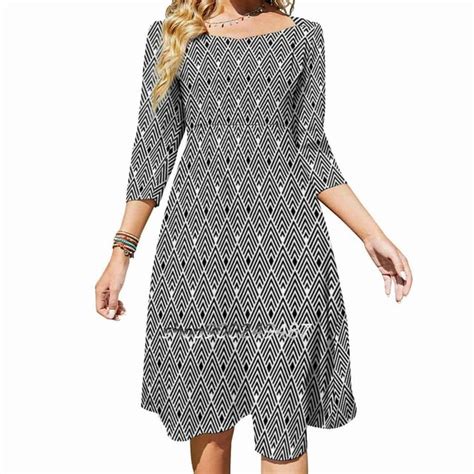 Black And White Art Retro Vintage Revival Square Neck Dress Cute Loose