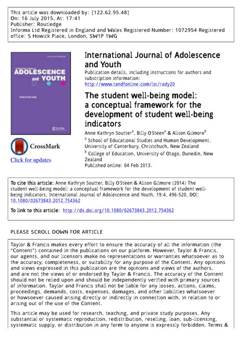Pdf The Student Well Being Model A Conceptual Framework For The