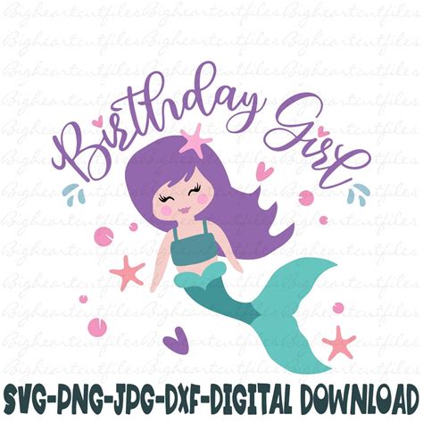 Mermaid Birthday Girl Svg Png Dxf Mermaid Svg Mermaid Girl Birthday Shirt Design