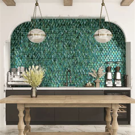 Prism Jade Beveled Diamond Cast Glass Mosaic Tile Swatch Magical Wall