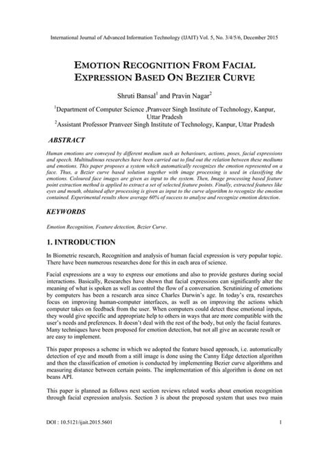 Emotion Recognition From Facial Expression Based On Bezier Curve Pdf