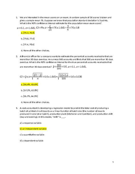 Practice Question Set With Steps We Are Interested In The Mean Scores