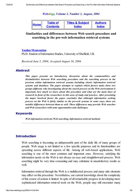 Pdf Similarities And Differences Between Web Search Procedure And