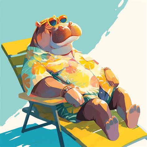 夏気分満喫のおしゃれカバ｜イラスト・フリー素材なら「シンテリ」