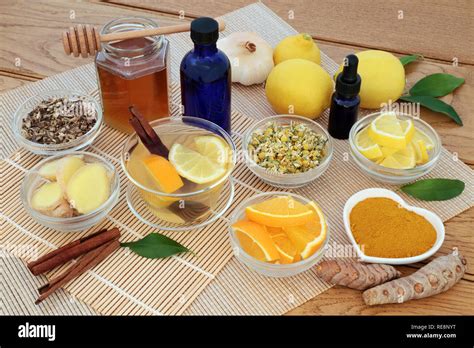Herbal Medicine For Flu And Cold Remedy With Honey Orange And Lemon