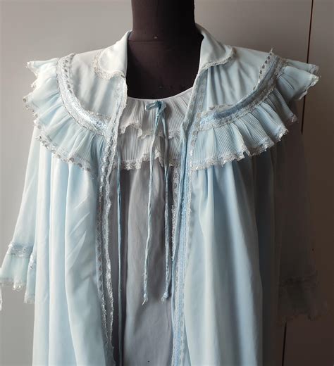 Nylon Vintage Peignoir Set Vintage Nightgown Set Pale Blue Nightgown