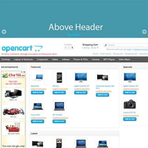 Position Above Header Below Footer For Opencart