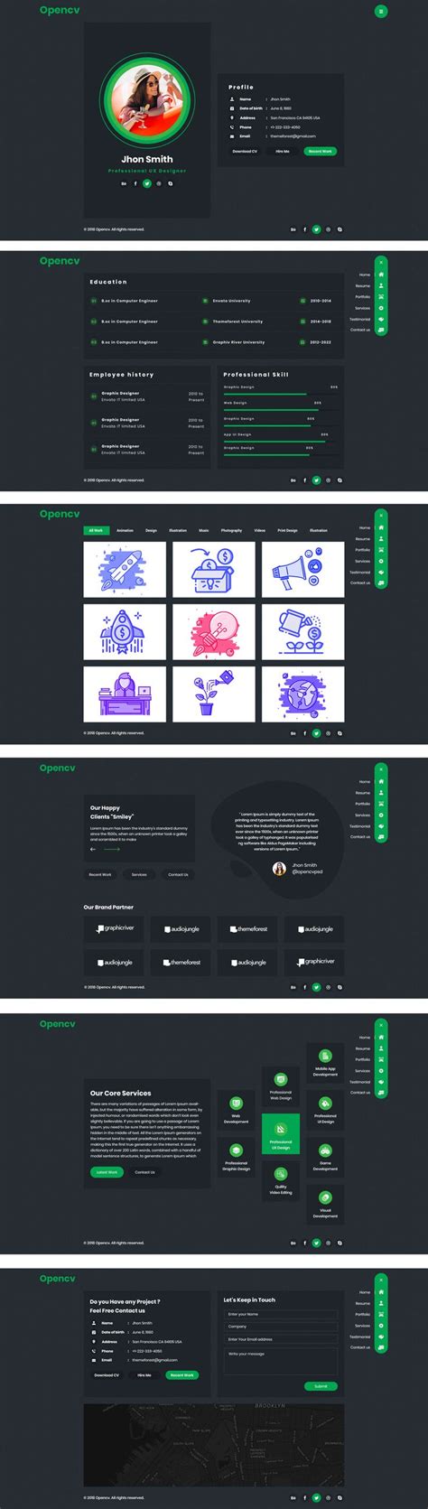 Opencv CV Resume VCard Portfolio PSD Template Psd Website Psd Templates Website Template