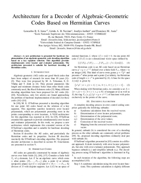 Pdf Architecture For A Decoder Of Algebraic Geometric Codes Based On