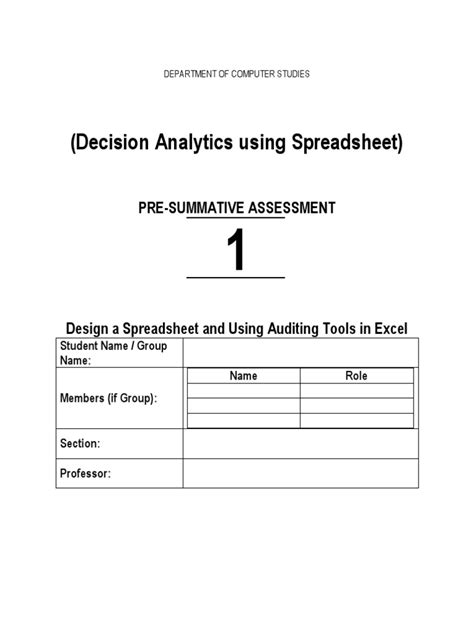 Design Spreadsheets And Use Auditing Tools Pdf Spreadsheet