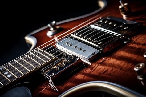 Close Up Of Electric Guitar Body And Neck Detail On Black Background