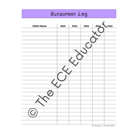 Sunscreen Log Editable By The Ece Educator Tpt