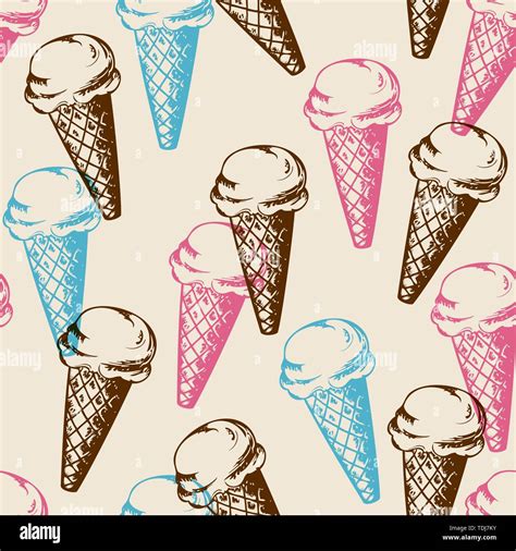Vintage Seamless Patterns With Ice Cream Hand Drawn Vector Background