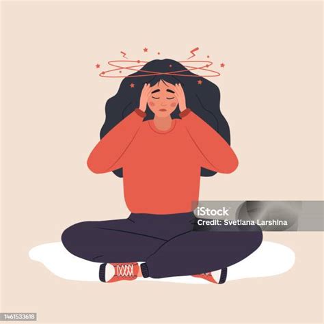 Iron Deficiency Anemia Sad Woman With Dizziness Sitting On Floor