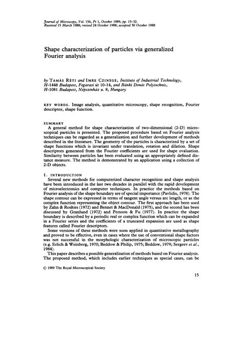 Pdf Shape Characterization Of Particles Via Generalized Fourier Analysis