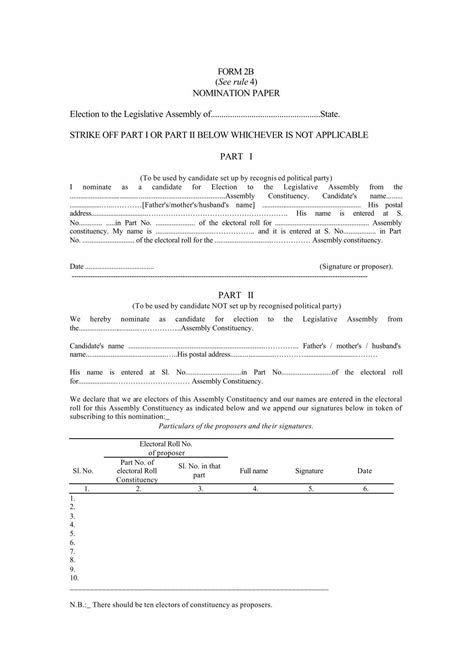 FORM 2B See Rule 4 NOMINATION PAPER Election To The
