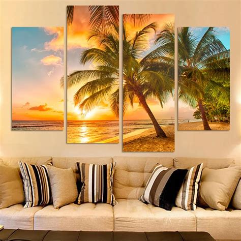 Wall Art Painting HD Printed Canvas Poster Home Decor 4 Panel Sunset