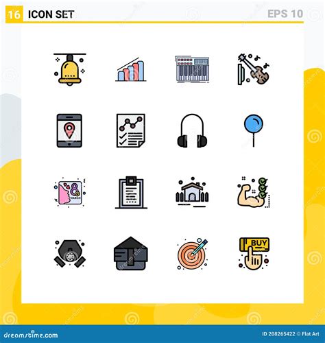 Universal Icon Symbols Group Of 16 Modern Flat Color Filled Lines Of Violin Equipment Analysis