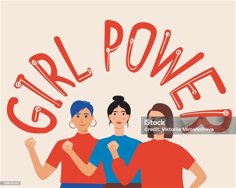 페미니스트와 텍스트 소녀 전원은 권리를 위해 싸우는 현대 여성과 항의 평면 벡터 스톡 일러스트로 함께 고립 International Womens Day에 대한 스톡 벡터