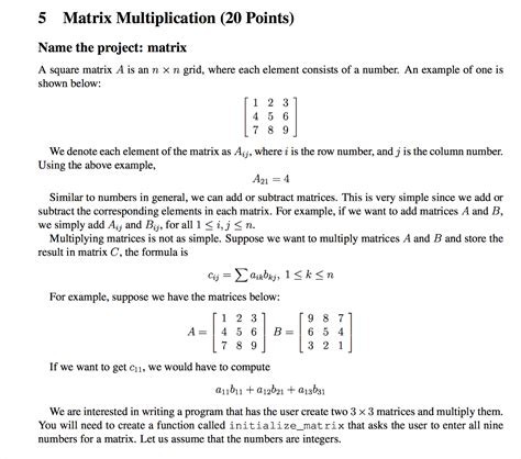 Solved 5 Matrix Multiplication 20 Points Name The Project