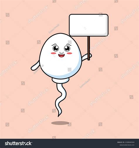 Cute Cartoon Sperm Character Holding Blank เวกเตอร์สต็อก ปลอดค่า