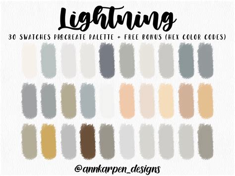 Lightning Procreate Palette 30 Hex Handpicked Colors Instant Digital