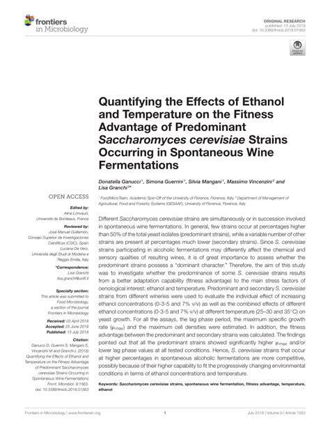 Pdf Quantifying The Effects Of Ethanol And Temperature On The Fitness