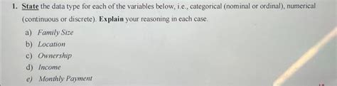 Solved 1 State The Data Type For Each Of The Variables