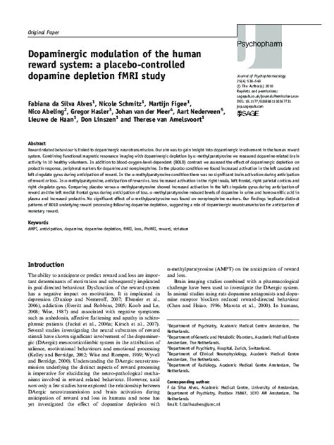 Pdf Dopaminergic Modulation Of The Human Reward System A Placebo