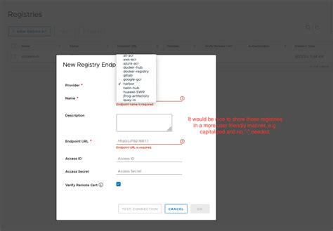 3rd Party Registry Endpoint Ui Improvement · Issue 11423 · Goharbor