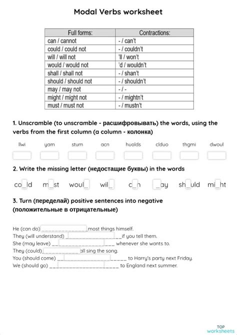 Modal Verbs Interactive Worksheet Topworksheets