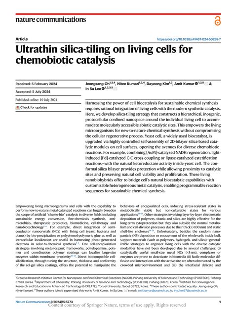 Pdf Ultrathin Silica Tiling On Living Cells For Chemobiotic Catalysis