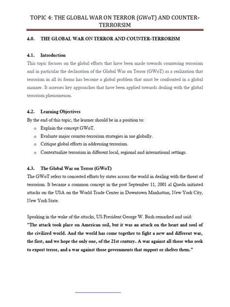 Bird 402 Topic 4 The Gwot And Counter Terrorism Pdf War On Terror