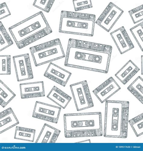 Audio Cassette Tape Seamless Pattern Background Vector Stock Vector