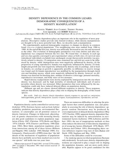 Pdf Density Dependence In The Common Lizard Demographic Consequences Of A Density Manipulation