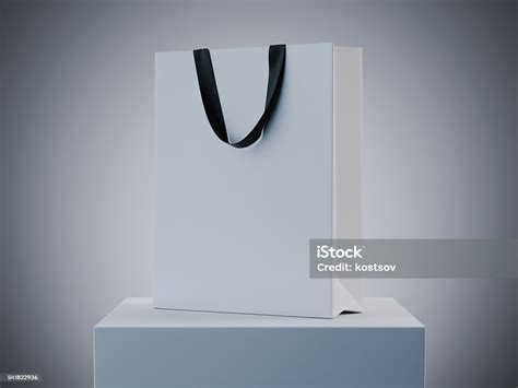 연단에 흰색 쇼핑 백 3d 렌더링 0명에 대한 스톡 사진 및 기타 이미지 0명 3차원 형태 가방 Istock