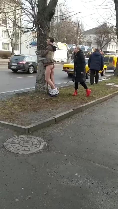 Ukranian Looter Tied To A Tree And